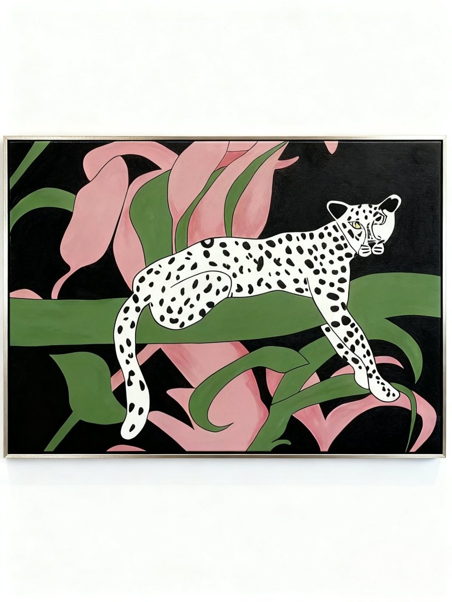 Hand-Painted Modern Leopard Botanical Canvas Art | Wall Art – Wabi-Wallart
